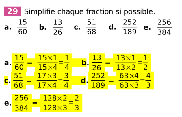 Simplifier des fractions exercices corrigés