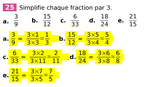 Simplifier des fractions exercices corrigés