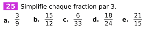 Simplifier des fractions exercices corrigés